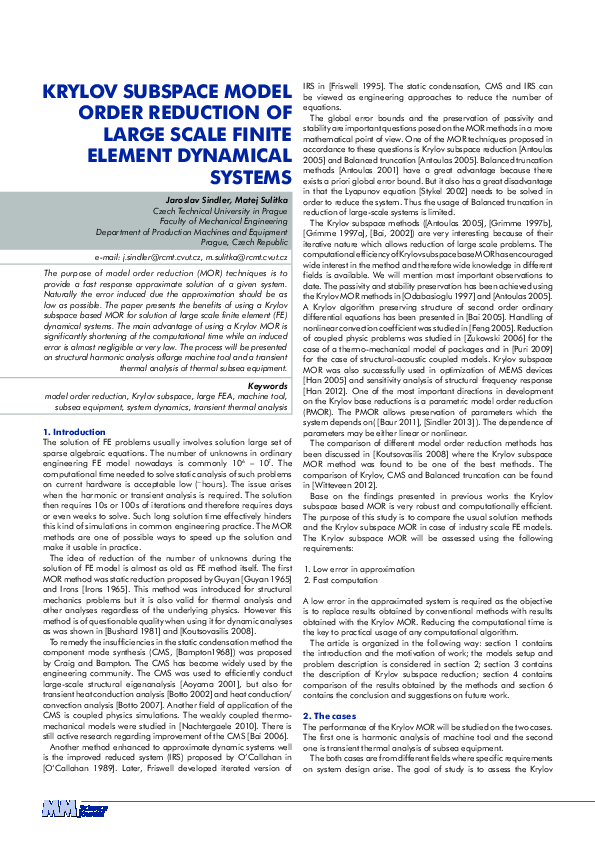 Pdf Krylov Subspace Model Order Reduction Of Large Scale Finite Element Dynamical Systems