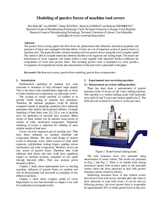 (PDF) Modeling of Passive Forces of Machine Tool Covers