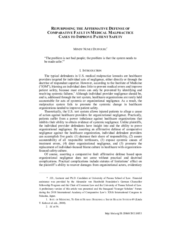 (PDF) Repurposing the Affirmative Defense of Comparative Fault in ...