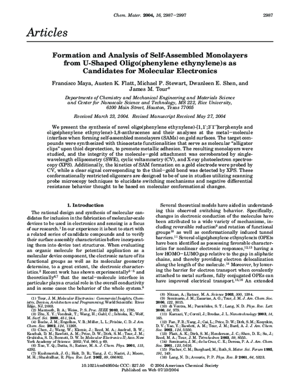 (PDF) Formation and Analysis of Self-Assembled Monolayers from U-Shaped ...