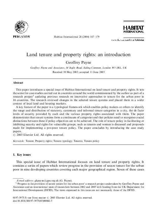 (PDF) Land tenure and property rights: an introduction