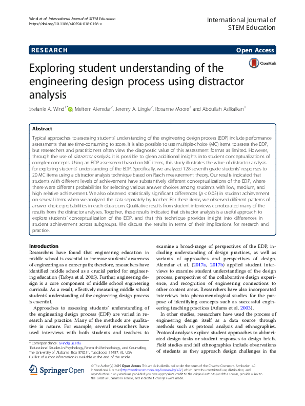 (PDF) Exploring student understanding of the engineering design process using distractor analysis