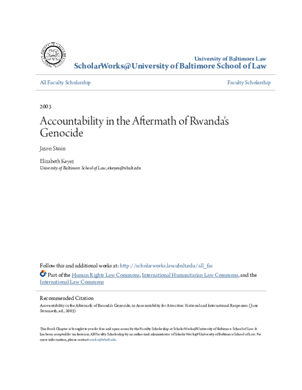 (PDF) Accountability in the Aftermath of Rwanda's Genocide