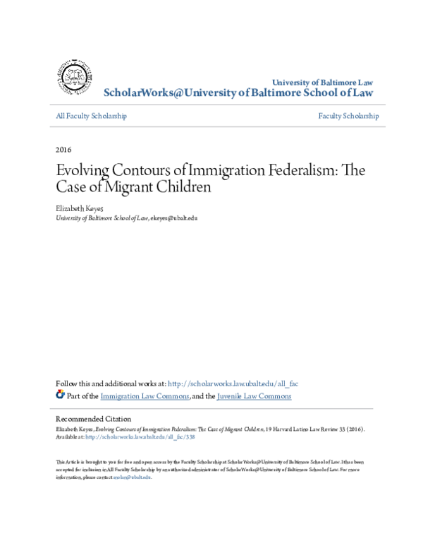 (PDF) Evolving Contours of Immigration Federalism: The Case of Migrant ...