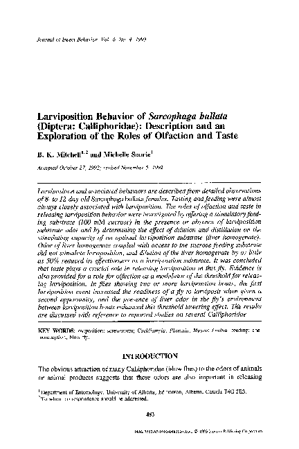 (PDF) Larviposition behavior ofSarcophaga bullata (diptera ...
