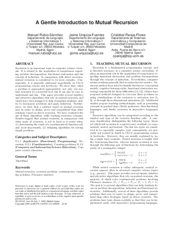 (PDF) A gentle introduction to mutual recursion