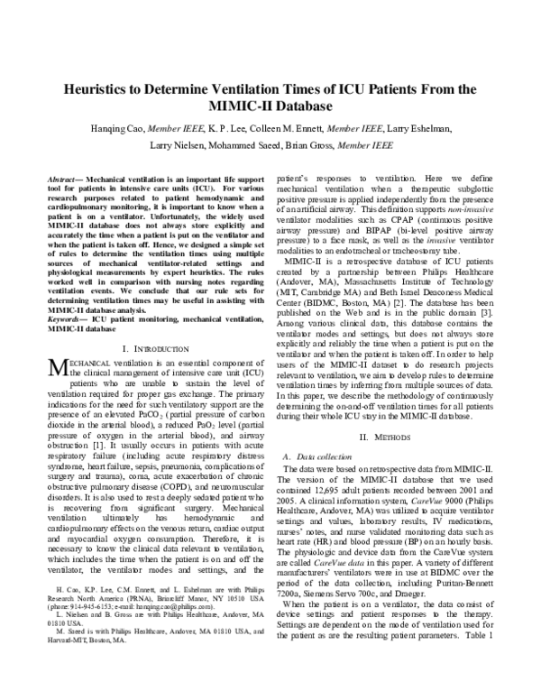 (PDF) Heuristics to determine ventilation times of ICU patients from the MIMIC-II database