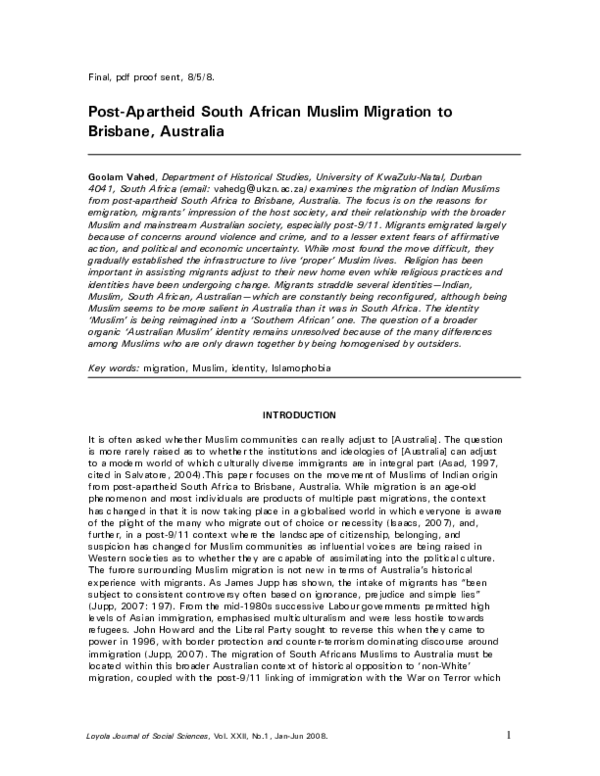 (PDF) Post-Apartheid South African Muslim Migration to Brisbane ...