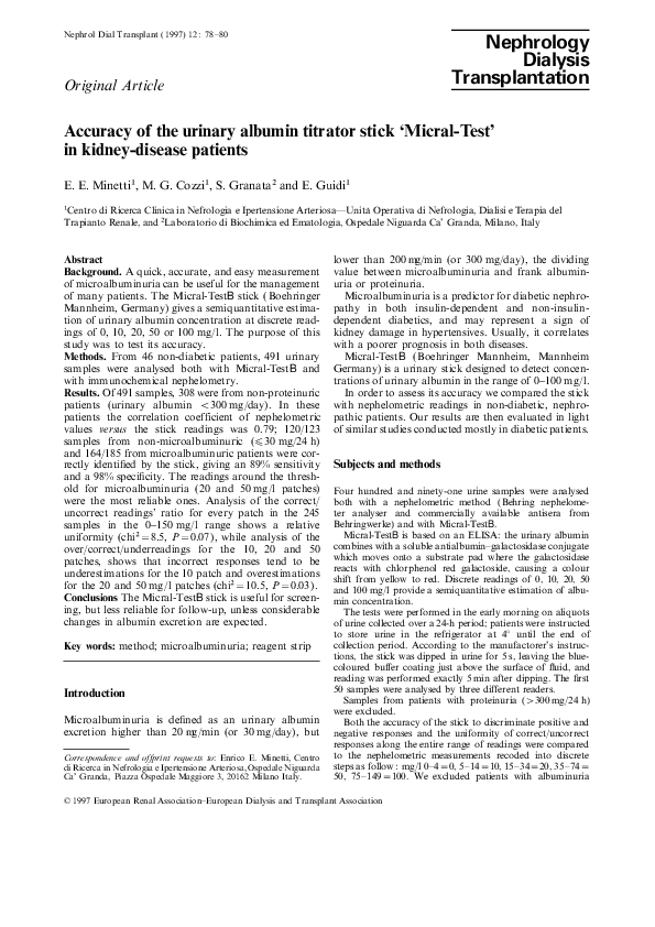 (PDF) Accuracy of the urinary albumin titrator stick 'Micral-Test' in ...
