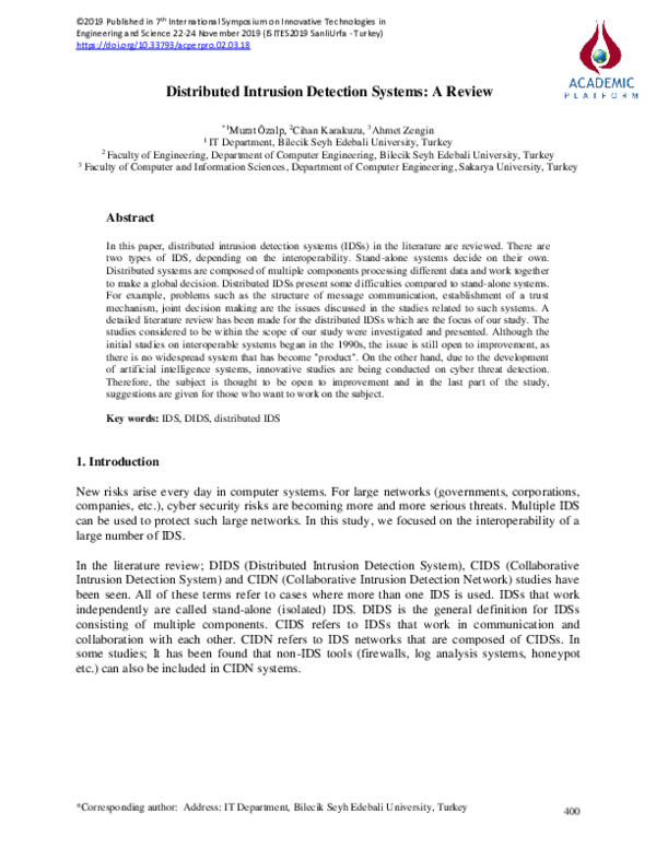 Pdf Distributed Intrusion Detection Systems A Survey