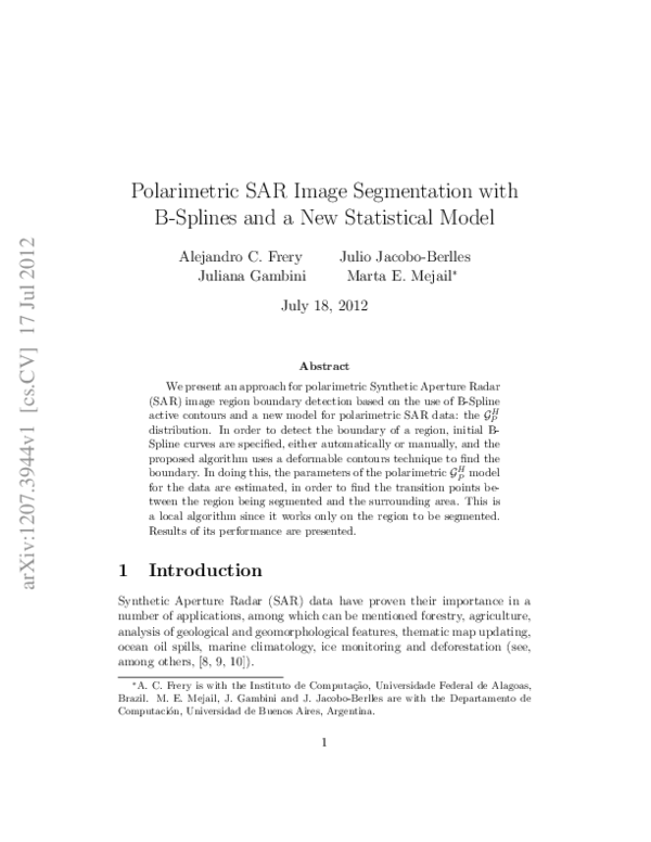 (PDF) Polarimetric SAR image segmentation with B-splines and a new statistical model