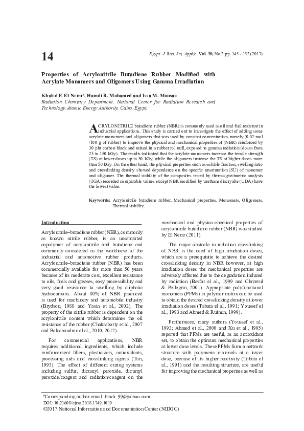 (PDF) Properties of acrylonitrile butadiene rubber modified with ...
