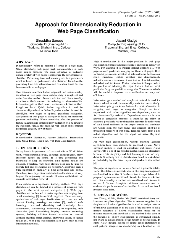 (PDF) Approach for Dimensionality Reduction in Web Page Classification