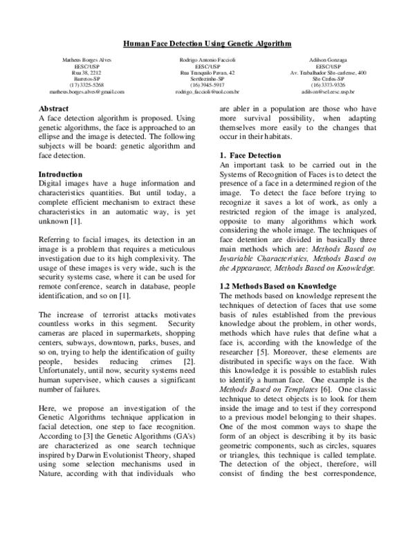 Pdf Human Face Detection Using Genetic Algorithm