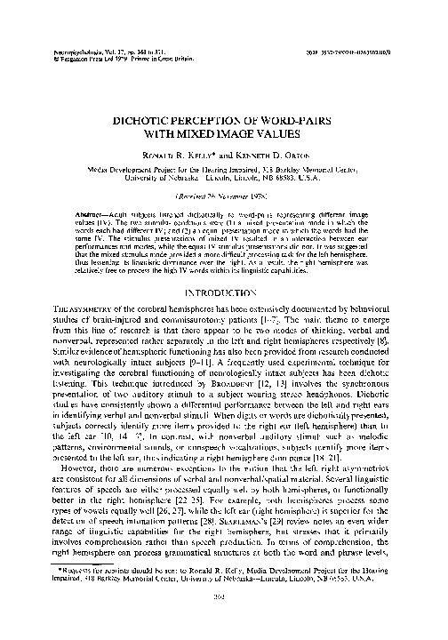 (PDF) Dichotic perception of word-pairs with mixed image values