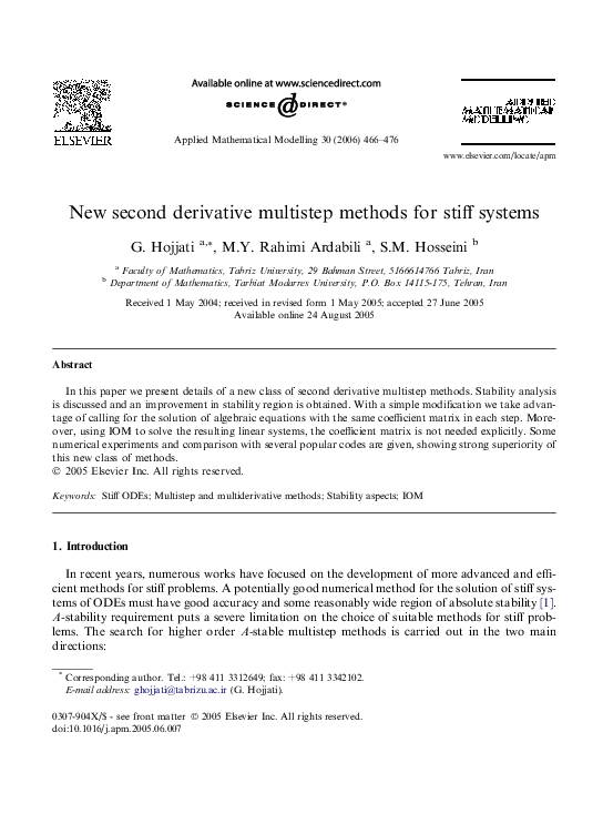 Pdf New Second Derivative Multistep Methods For Stiff Systems