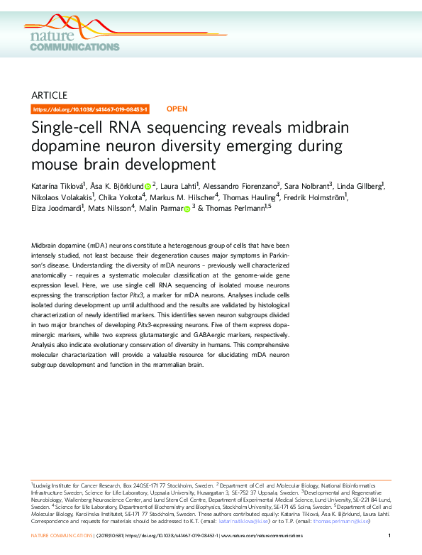 (PDF) Single-cell RNA sequencing reveals midbrain dopamine neuron diversity emerging during ...