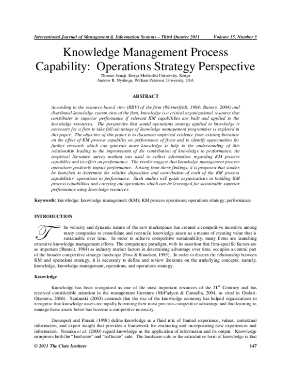 (PDF) Knowledge Management Process Capability: Operations Strategy ...
