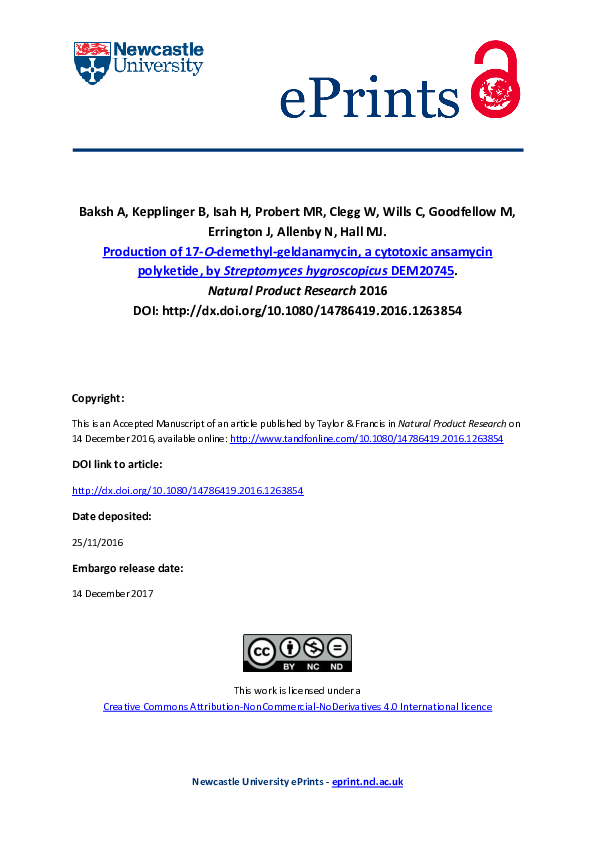 (PDF) Production of 17-O-demethyl-geldanamycin, a cytotoxic ansamycin ...
