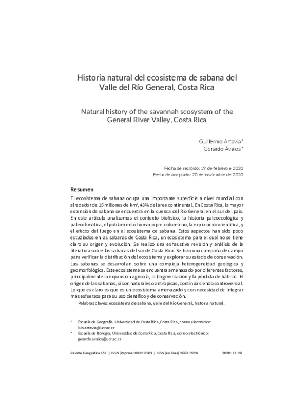 (PDF) Historia natural del ecosistema de sabana del Valle del Río ...