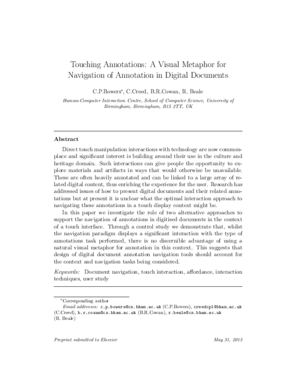 (PDF) Touching annotations: A visual metaphor for navigation of ...