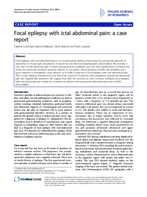 (PDF) Focal epilepsy with ictal abdominal pain: a case report