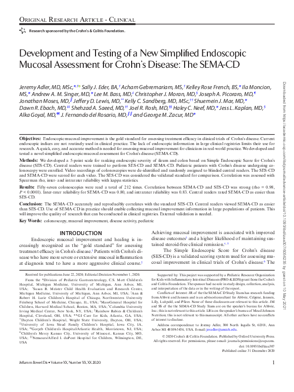 (PDF) Development and Testing of a New Simplified Endoscopic Mucosal ...