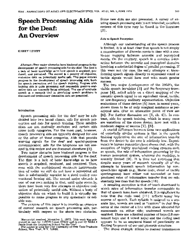 (PDF) Speech processing aids for the deaf:An overview