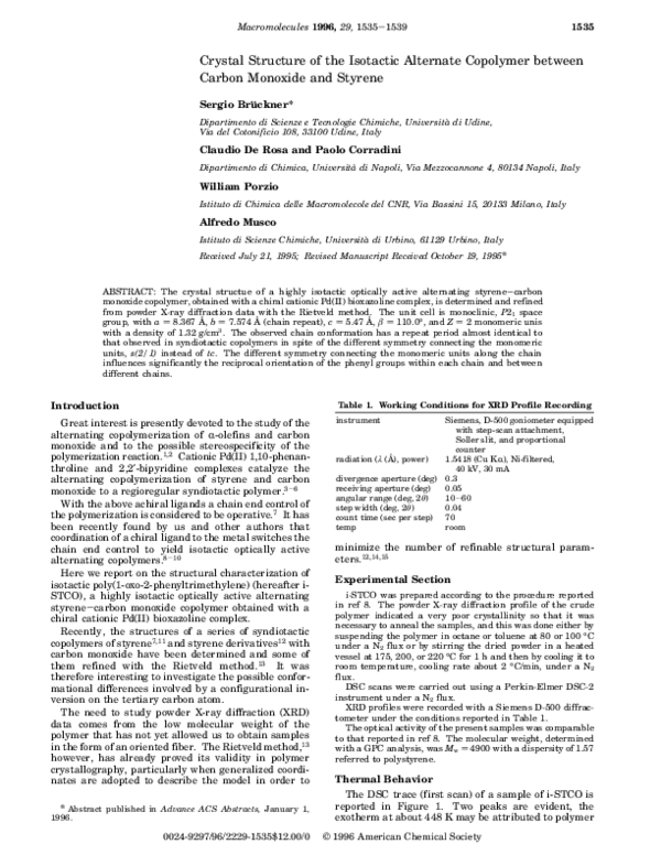 (PDF) Crystal Structure of the Isotactic Alternate Copolymer between ...