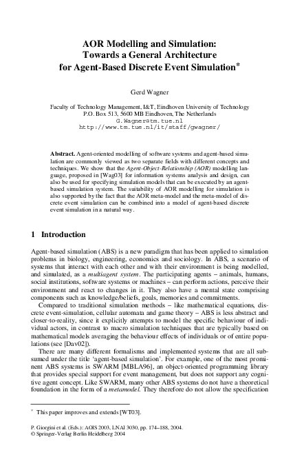 (PDF) AOR Modelling and Simulation: Towards a General Architecture for Agent-Based Discrete ...