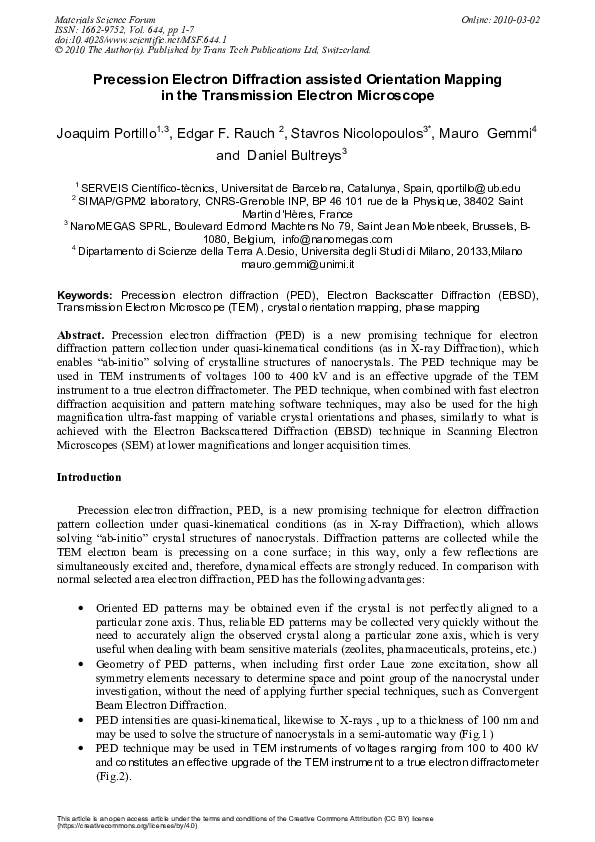 Pdf Precession Electron Diffraction Assisted Orientation Mapping In The Transmission Electron