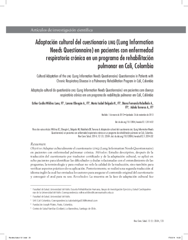 (PDF) Adaptación cultural del cuestionario LINQ (Lung Information Needs ...