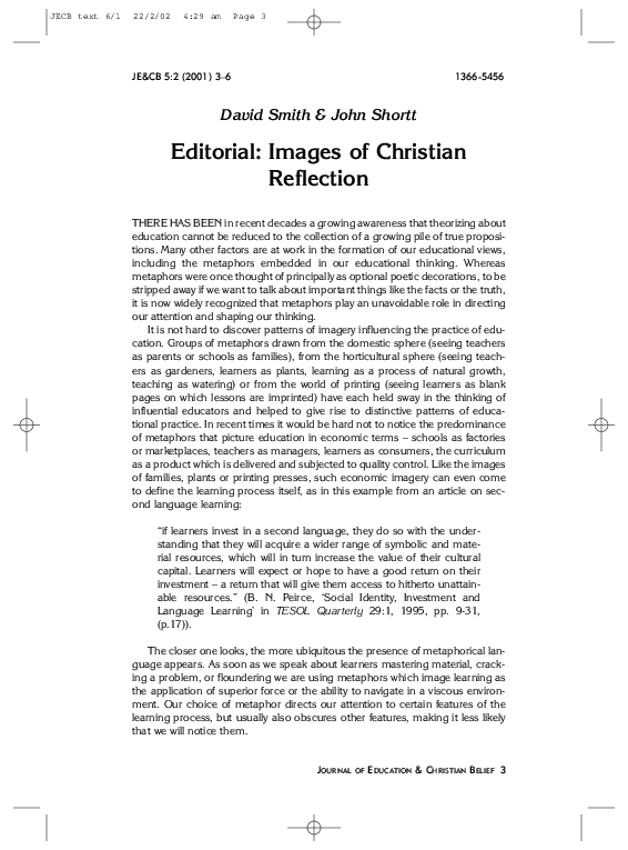 (PDF) Editorial: Images of Christian Reflection