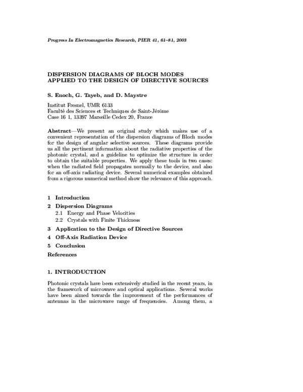 (PDF) Dispersion diagrams of Bloch modes applied to the design of directive sources