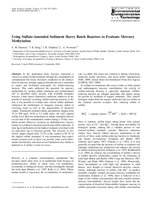 (PDF) Using Sulfate-Amended Sediment Slurry Batch Reactors to Evaluate ...