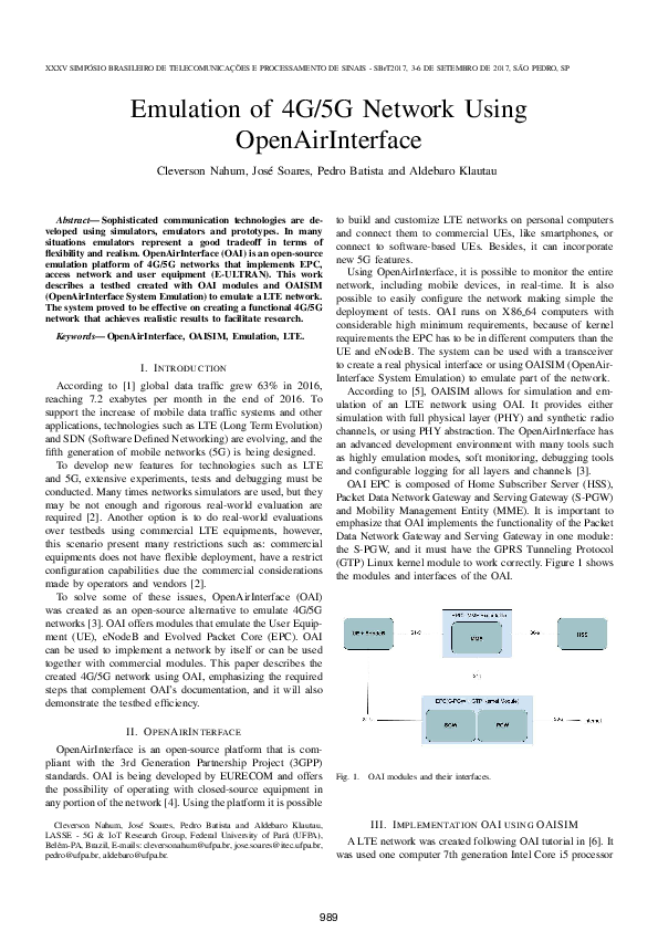 (PDF) Emulation of 4G/5G Network Using OpenAirInterface