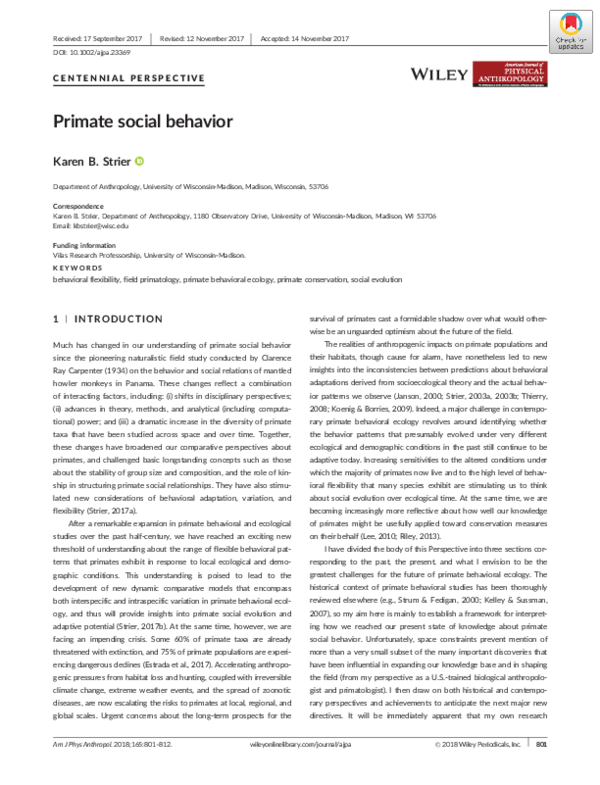 (PDF) Primate social behavior