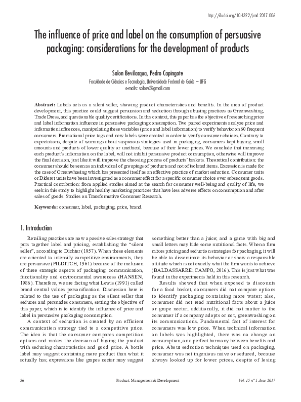 (PDF) The influence of price and label on the consumption of persuasive ...