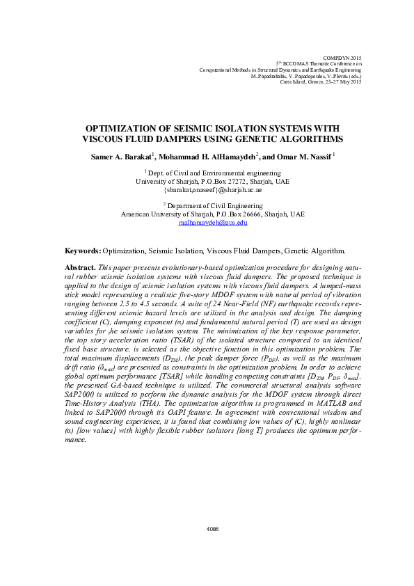(PDF) Optimization of Seismic Isolation Systems with Viscous Fluid Dampers Using Genetic Algorithms