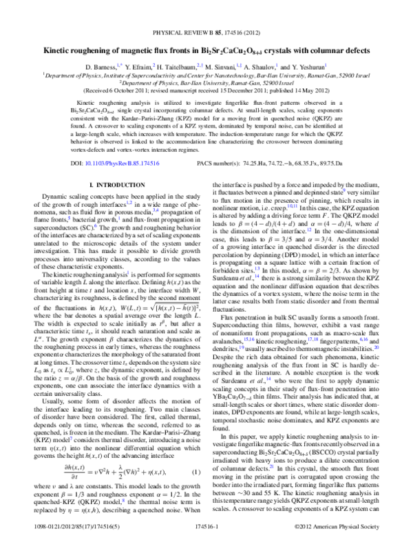 (PDF) Kinetic roughening of magnetic flux fronts in Bi_{2}Sr_{2}CaCu_{2 ...