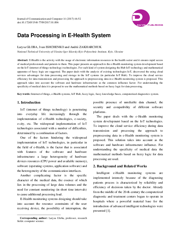 (PDF) Data Processing in E-Health System