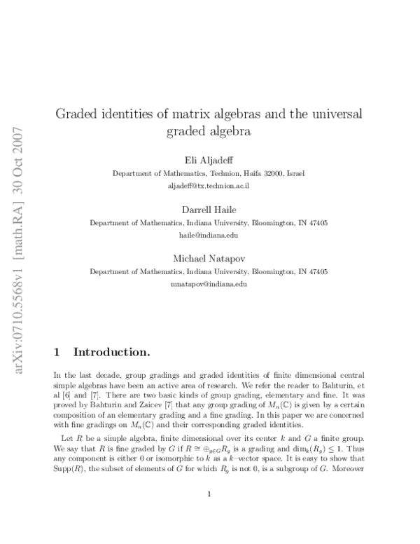 (PDF) Graded identities of matrix algebras and the universal graded algebra