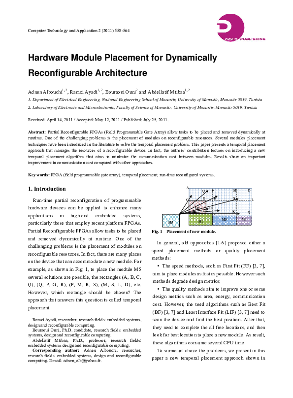 Pdf Hardware Module Placement For Dynamically Reconfigurable Architecture