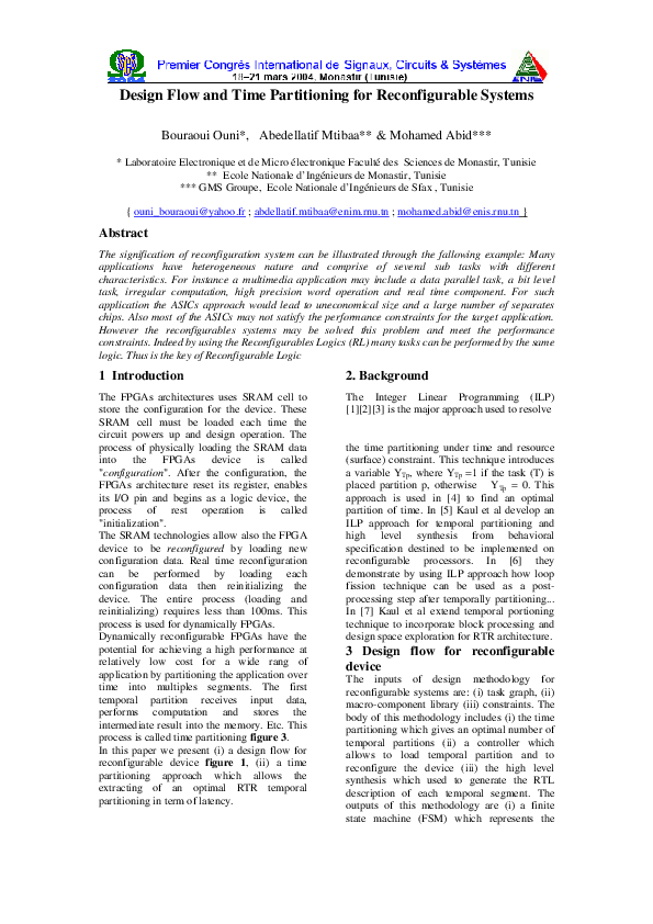 (PDF) Design flow and time partitioning for reconfigurable systems
