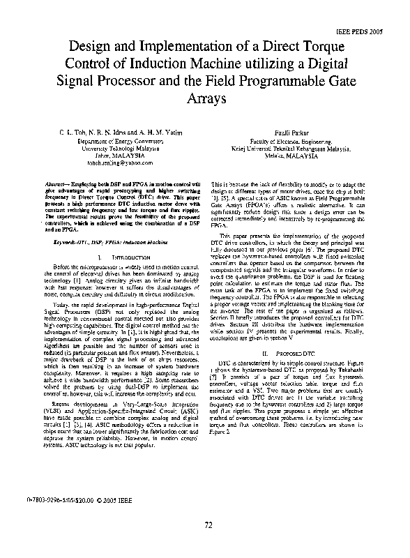 Pdf Design And Implementation Of Direct Torque Control Of Induction Machine On Fpga