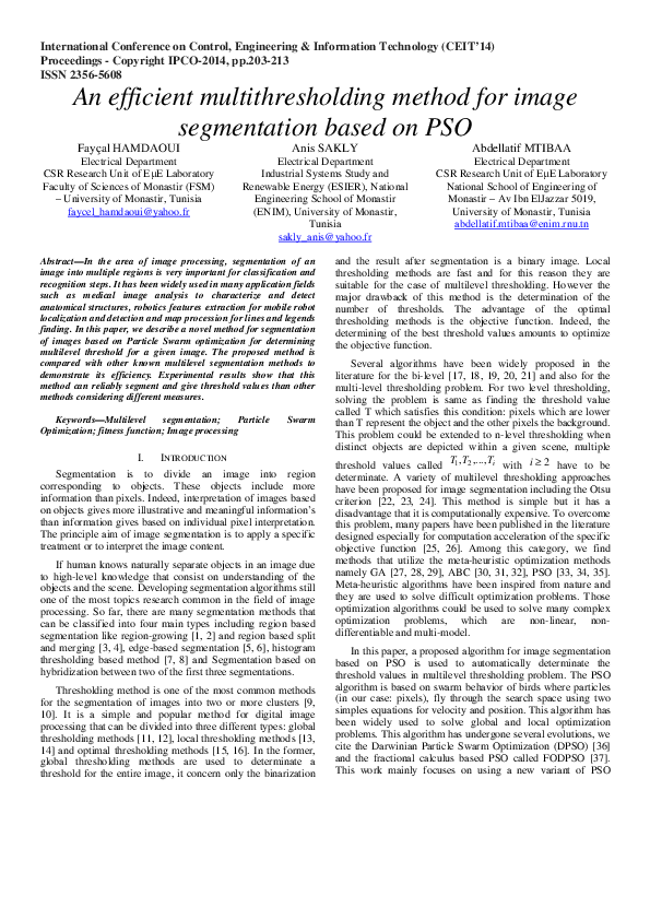 (PDF) An efficient multithresholding method for image segmentation based on PSO