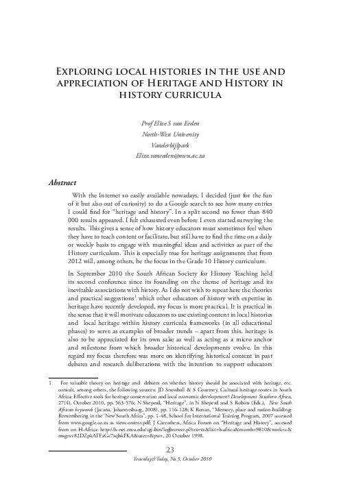 (PDF) Exploring local histories in the use and appreciation of Heritage ...