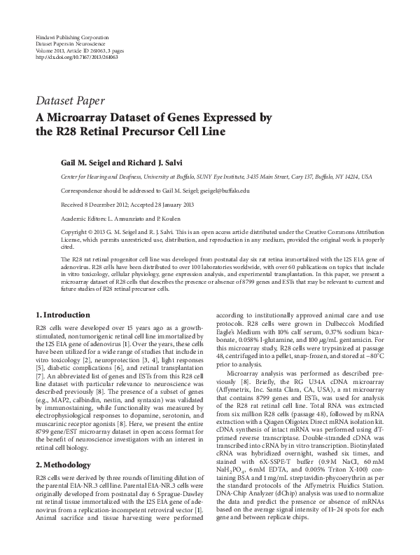 (PDF) A Microarray Dataset of Genes Expressed by the R28 Retinal ...