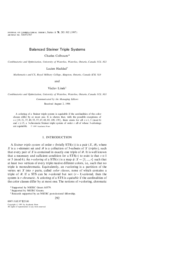 (PDF) Balanced Steiner Triple Systems