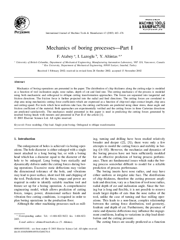 (PDF) Mechanics of boring processes—Part I